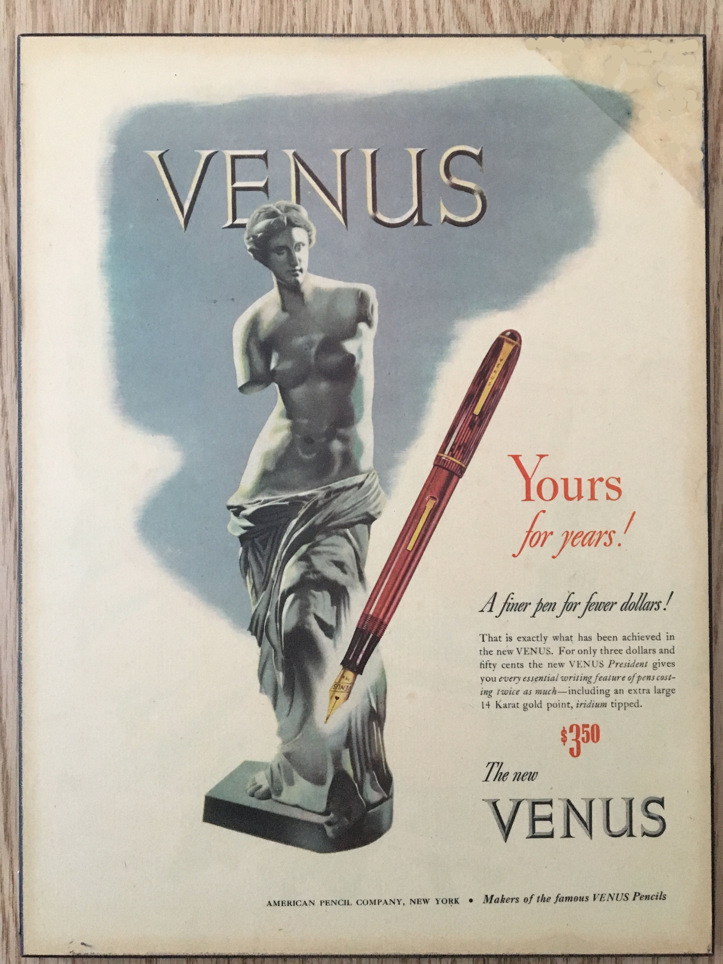 Vintage Ads. Dry mounted: the New Venus